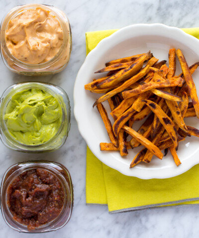 Baked Sweet Potato Fries + Vegan Dipping Sauces