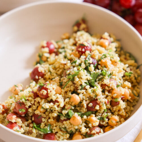 Amazing Bulgur Salad with Roasted Grapes & Curry Vinaigrette
